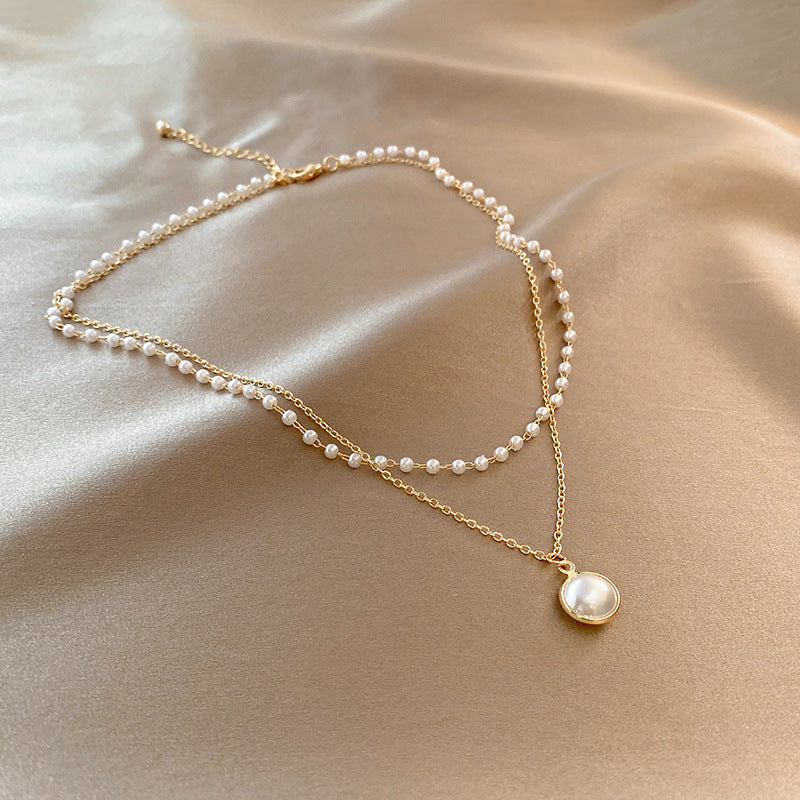 Summer Double-layer Pearls Necklace INS Fashion Clavicle Chain Necklac ...